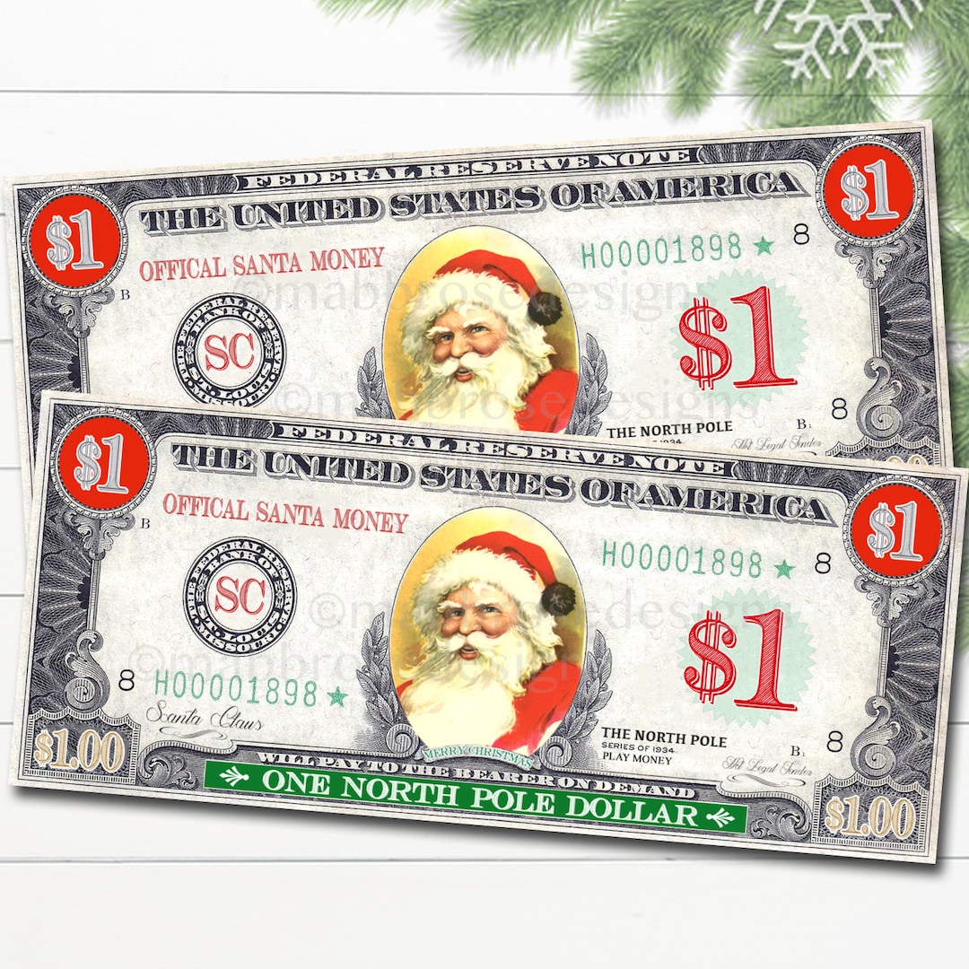 Printable North Pole Santa Money, Play Money, Christmas Dollar Bill ...