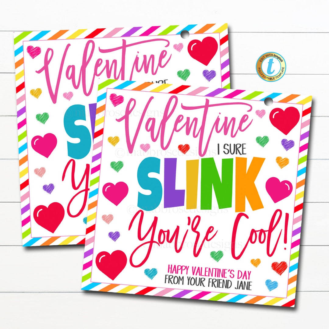 Valentine Slinky Gift Tags, I Slink You're Cool, Valentine's Day Toy ...