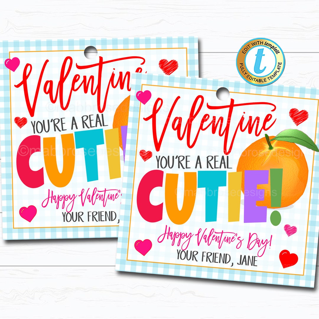 Valentine Cutie Gift Tags, You're a Cutie, Orange Fruit Valentine Tag ...