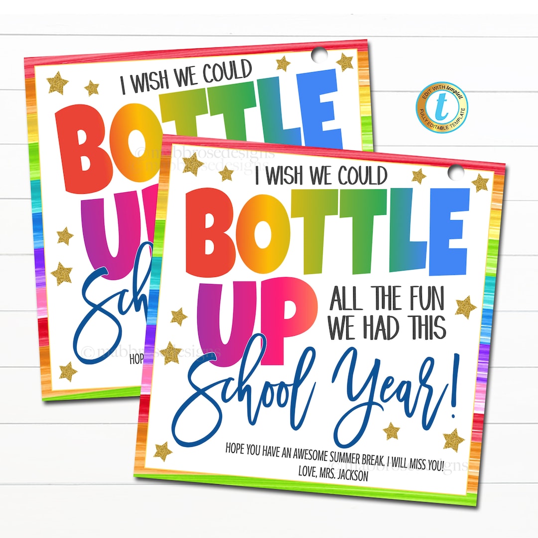 Water Bottle Gift Tags, Bottle up a Great School Year Tag, Kid ...