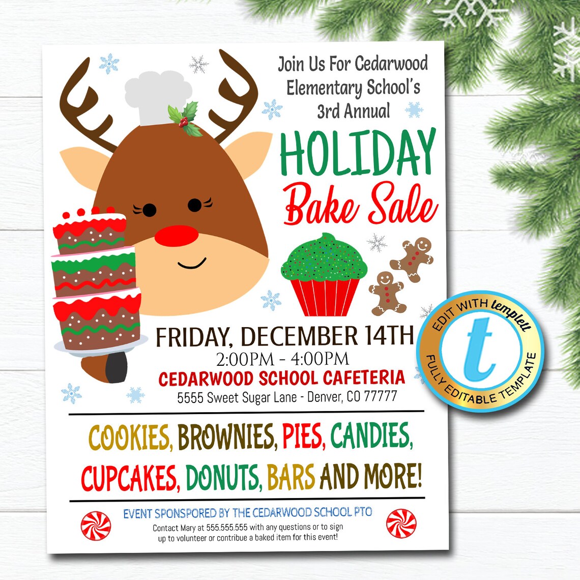 Holiday Bake Sale Flyer Christmas Bakery Invitation School - Etsy