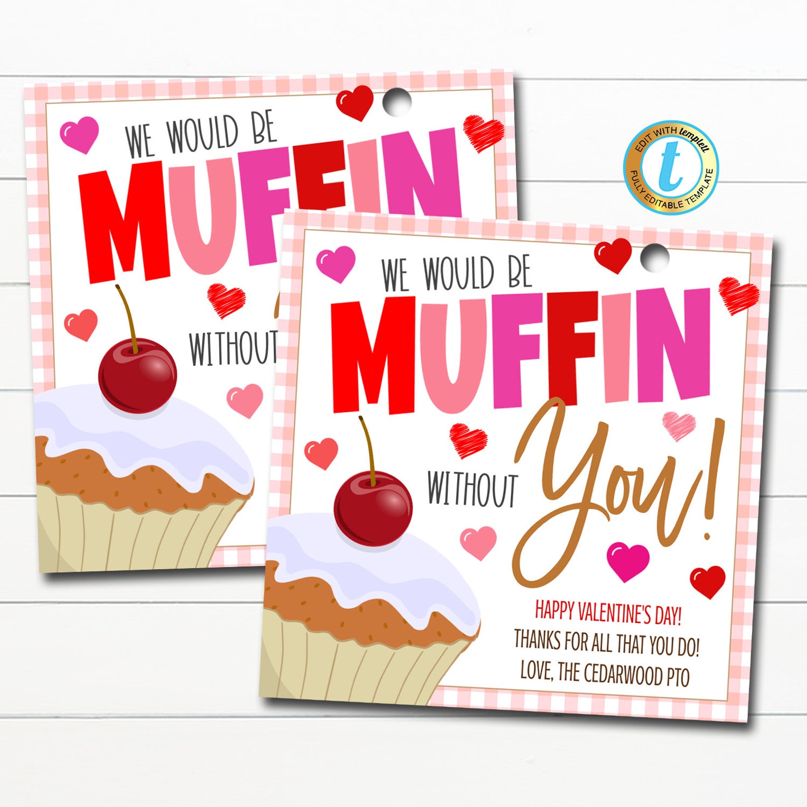 Valentine Muffin Gift Tags We Would Be Muffin Without You - Etsy