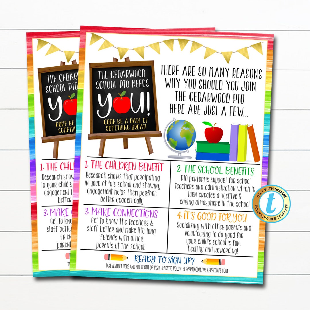 School Pto/pta Recruitment Flyer, Printable Handout, Fundraiser Event ...