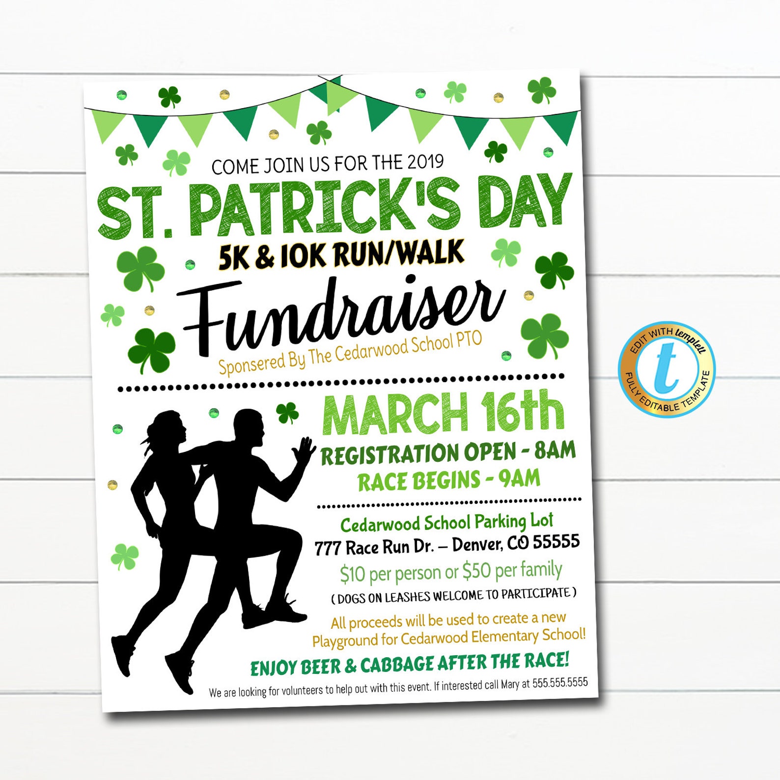 St. Patrick's Day Run Flyer St. Paddy's Day Race - Etsy