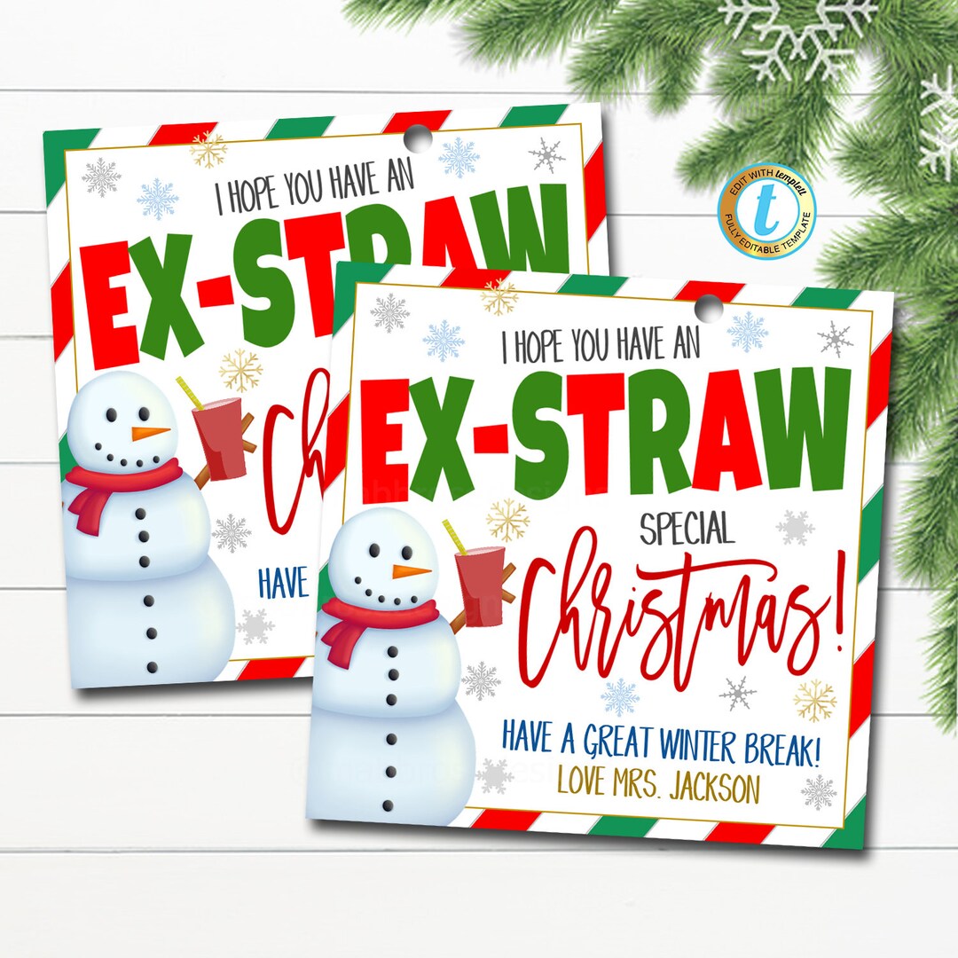 Christmas Straw Gift Tags, Hope You Have an Ex-straw Special Christmas ...