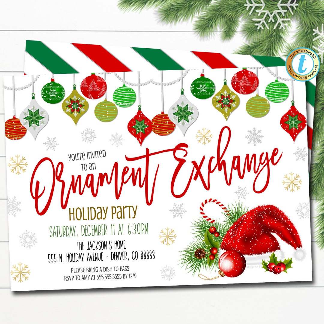 Holiday Ornament Exchange Party Invitation, Christmas Retro Vintage ...
