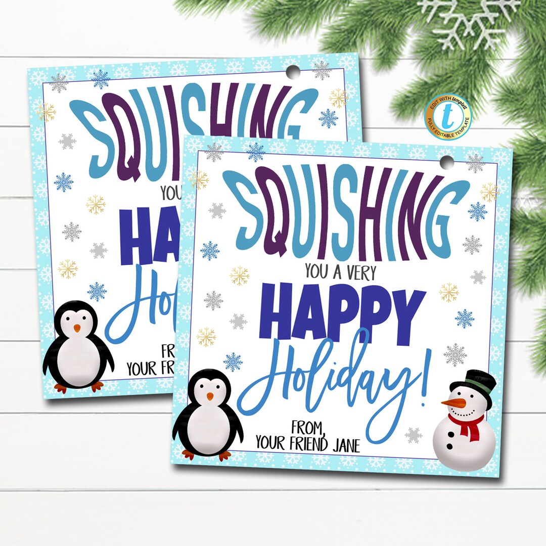 Holiday Squishies Gift Tag, Squishing You a Happy Holidays, Stocking ...