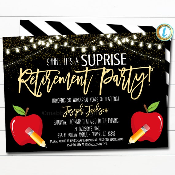 Editable Teacher Retirement Invitation Apple Printable Digital - Etsy