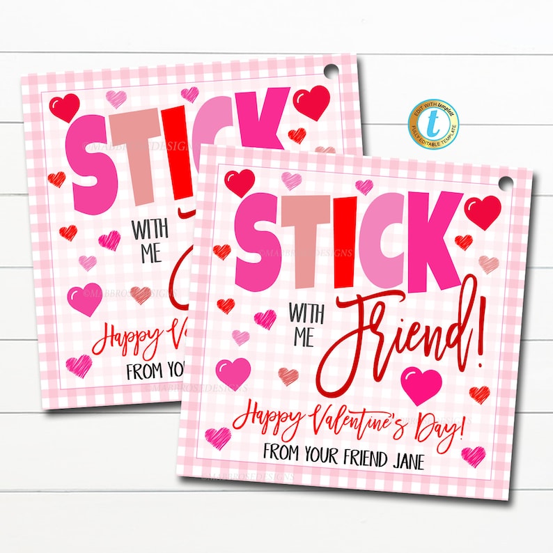 Valentine Sticker Gift Tags Stick With Me Toy Non Candy - Etsy