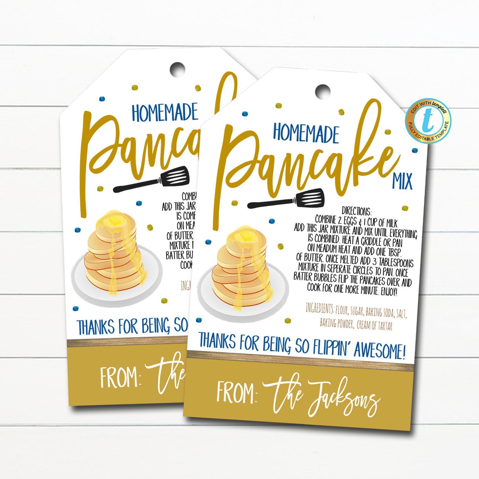 Pancake Mix Gift Tags Printable Recipe Tag Teacher Staff - Etsy