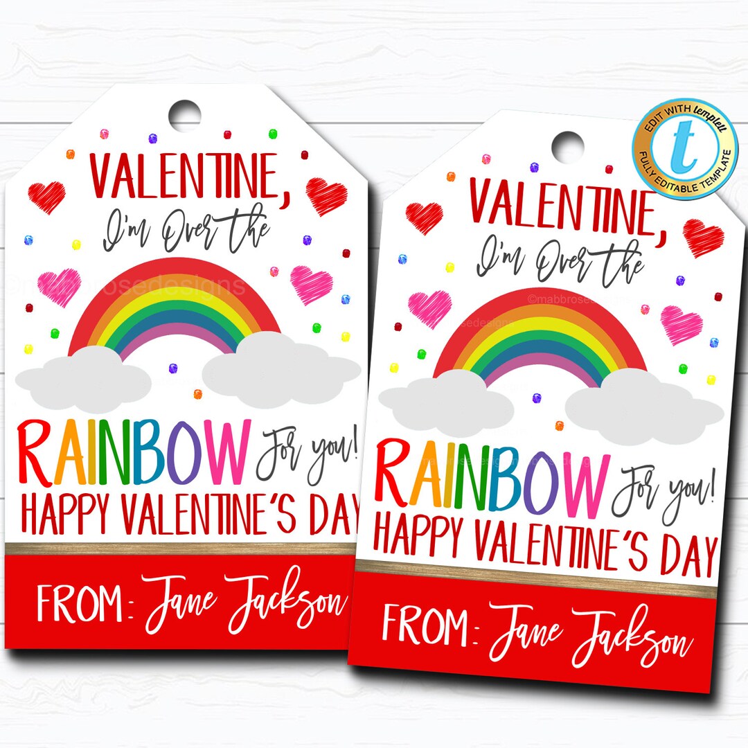 Valentine Rainbow Gift Tags, I'm Over the Rainbow for You Valentine Tag ...