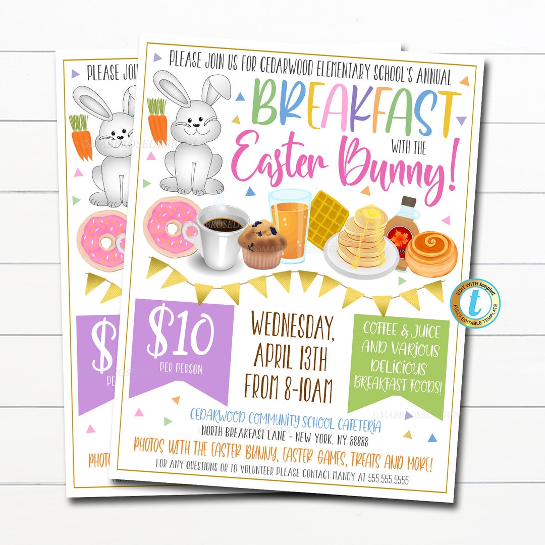 EDITABLE Breakfast With the Easter Bunny, Easter Breakfast Invitation ...
