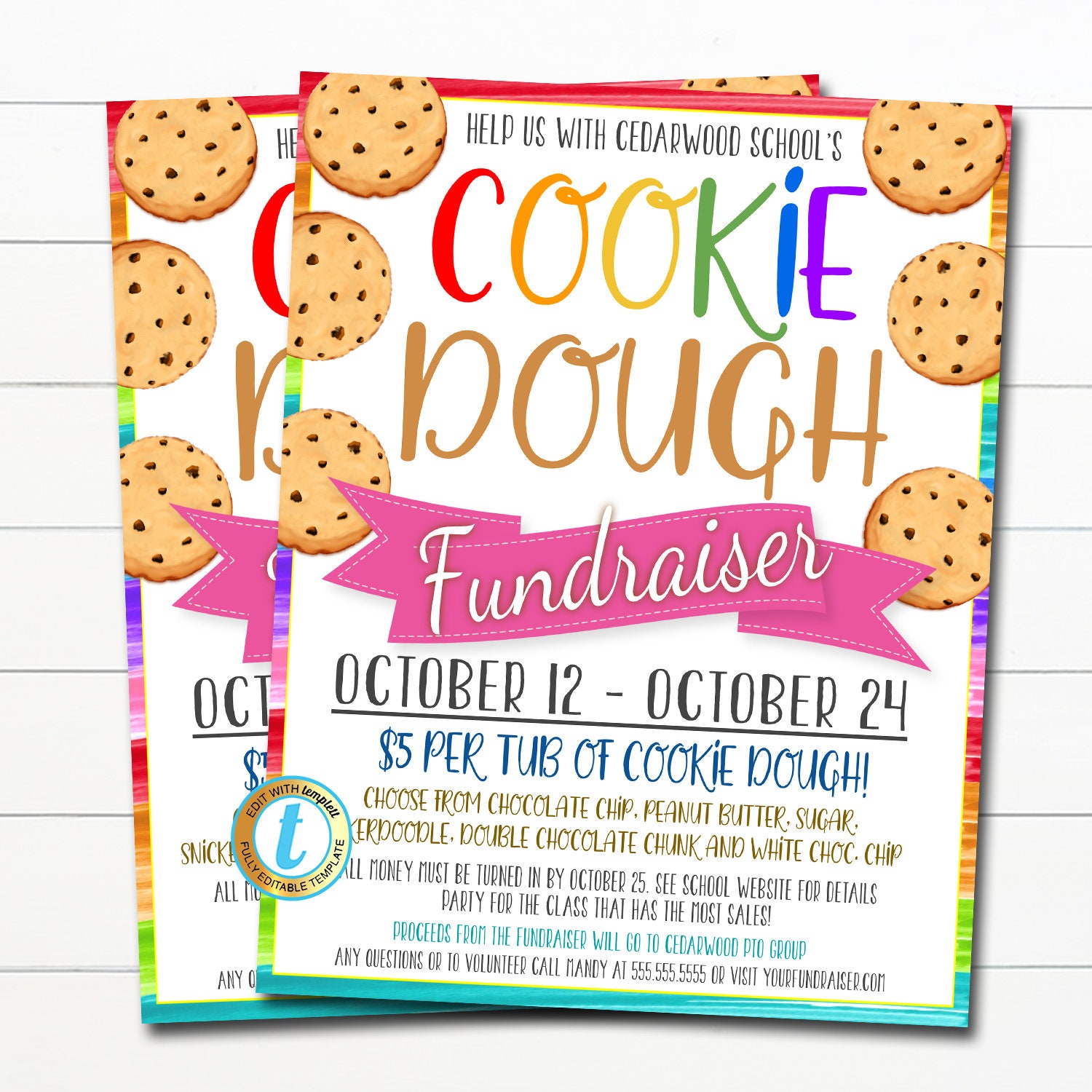 Cookie Dough Fundraiser Flyer Printable School PTO PTA Scouts Baked ...