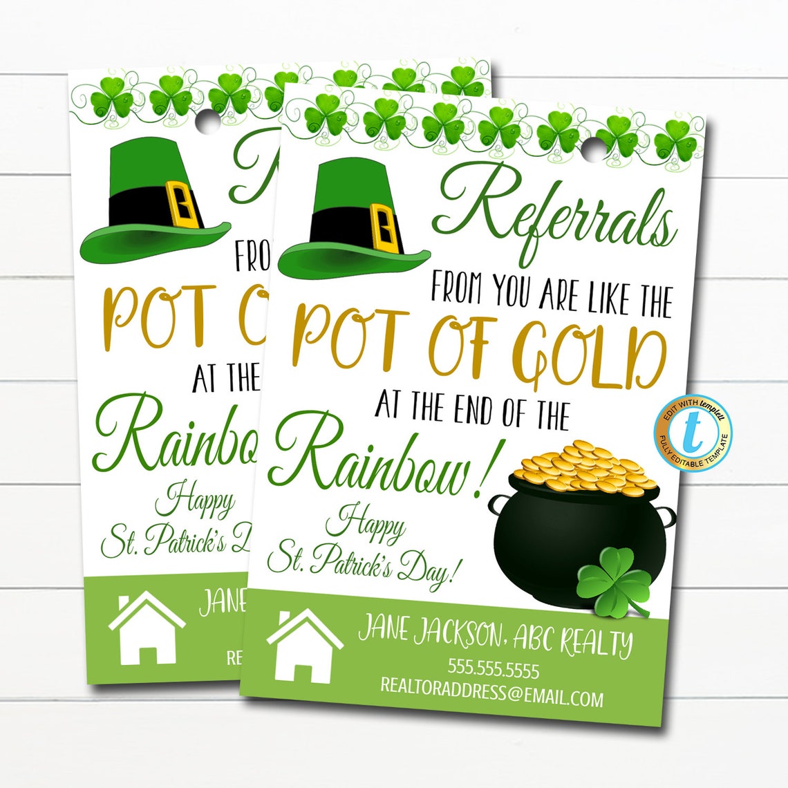 St Patricks Day Pop-by Tag Pot of Gold Pop-by Thank You for | Etsy