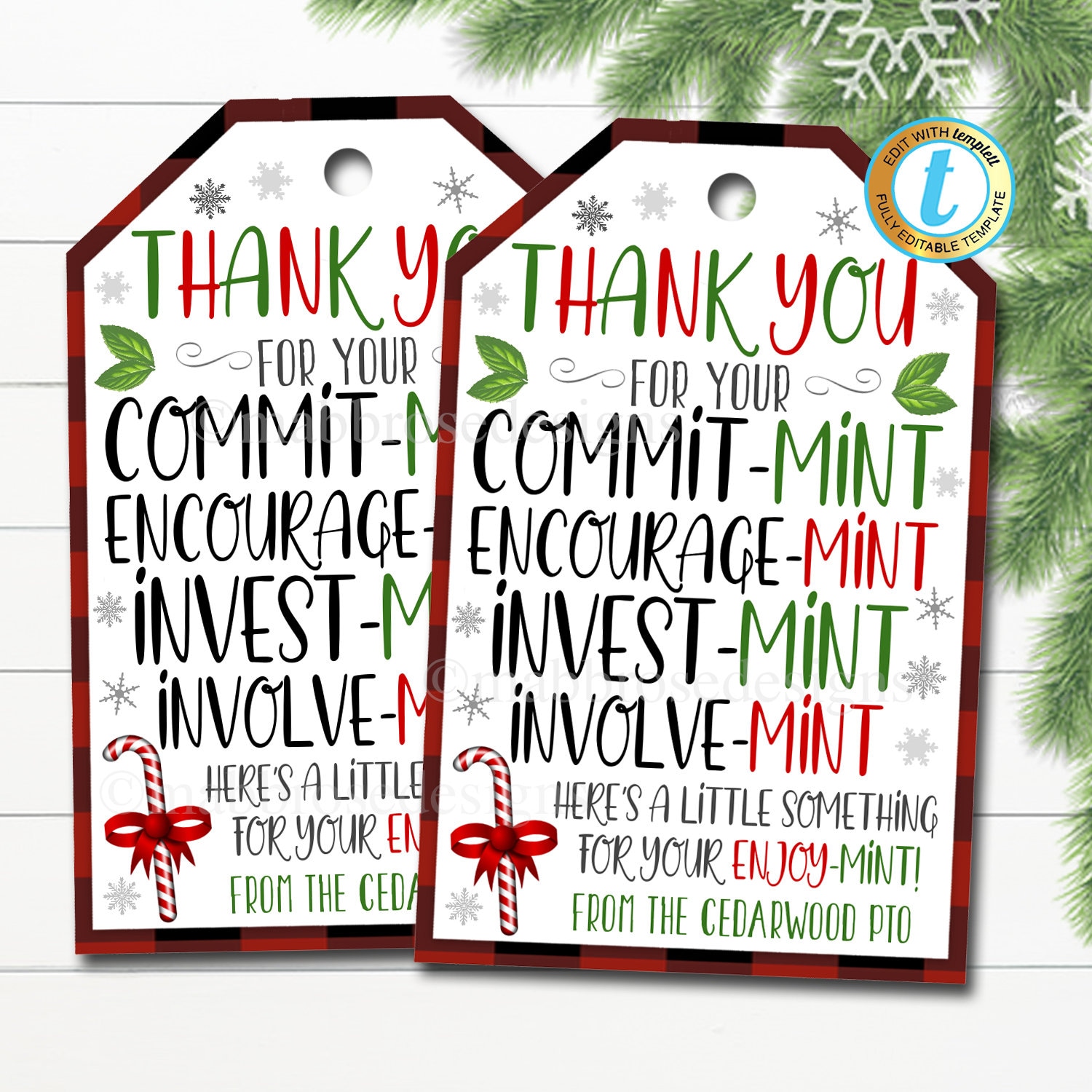 Christmas Thank You Mint Tags Thank You Gift School Pto Pta - Etsy