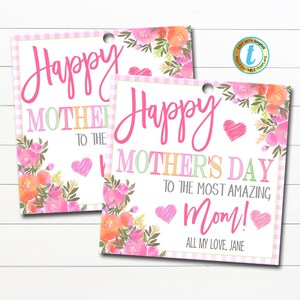 Happy Mother's Day Gift Tag, You're an Amazing Mom, Pink Floral Thank ...