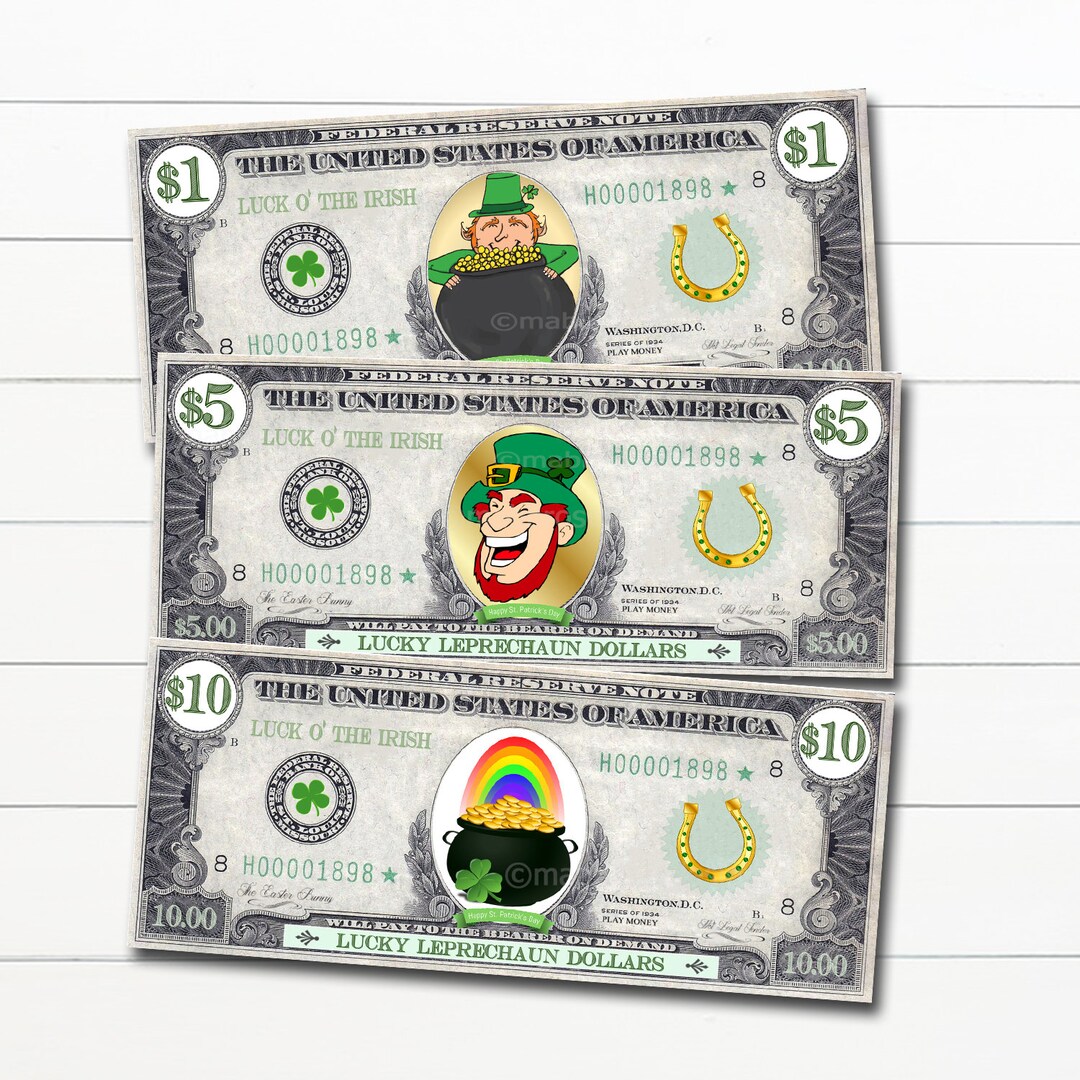 Printable Saint Patrick's Day Play Money, Play Leprechaun Bucks, St ...