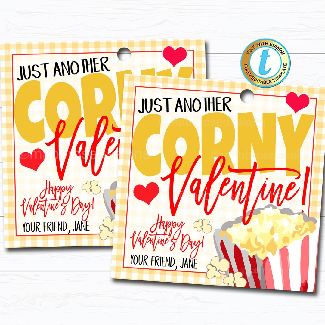 Valentine Popcorn Tags Another Corny Valentine Gift Tag, Heart Pop Gift ...