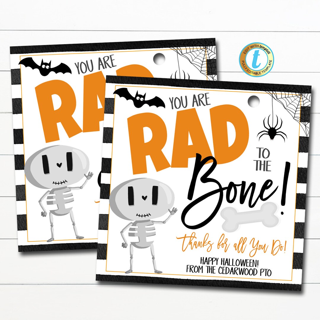 Halloween Gift Tags, Skeleton Appreciation Favor Tags, You Are Rad to ...