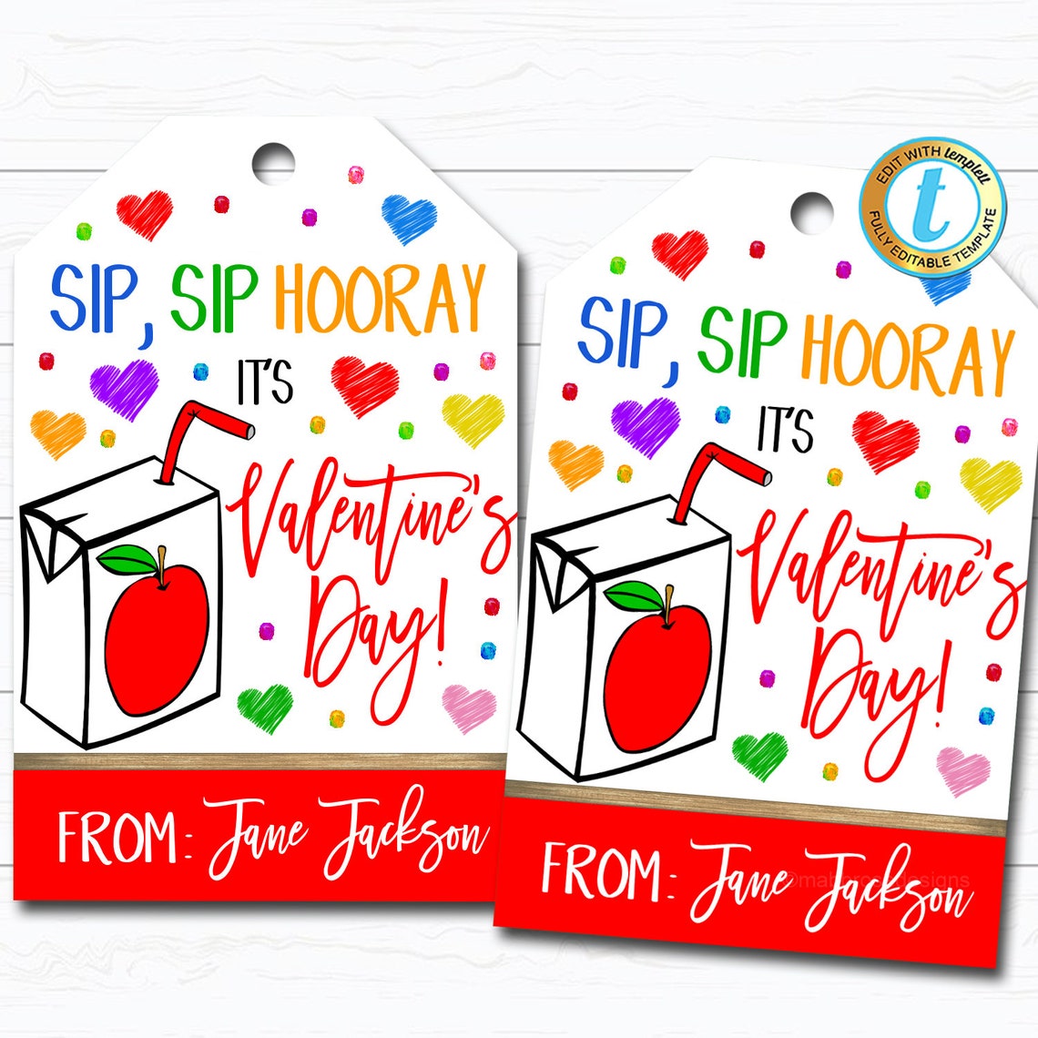 Valentine Juicebox Gift Tags Sip Sip Hooray Apple Fruit | Etsy