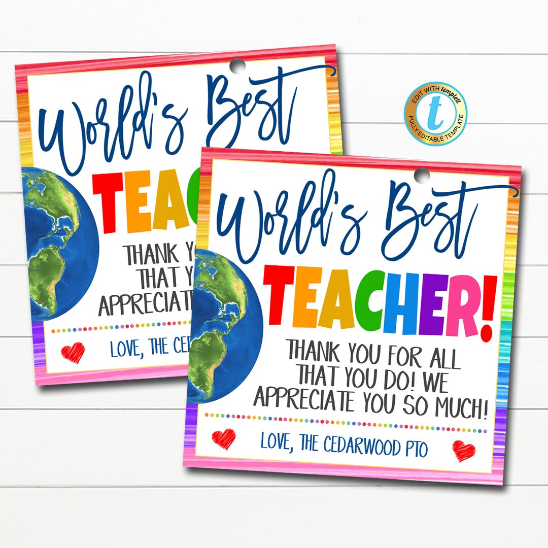 Worlds Best Teacher Appreciation Week Gift Tags, Employee Staff Nurse ...