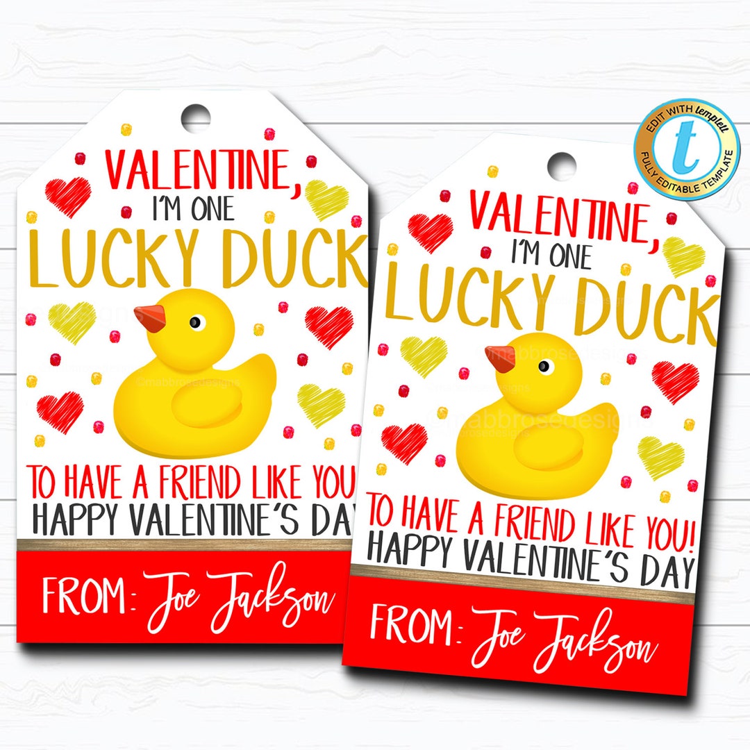 Valentine Lucky Duck Tags, Rubber Ducky, Kid Friend Valentine Tag ...