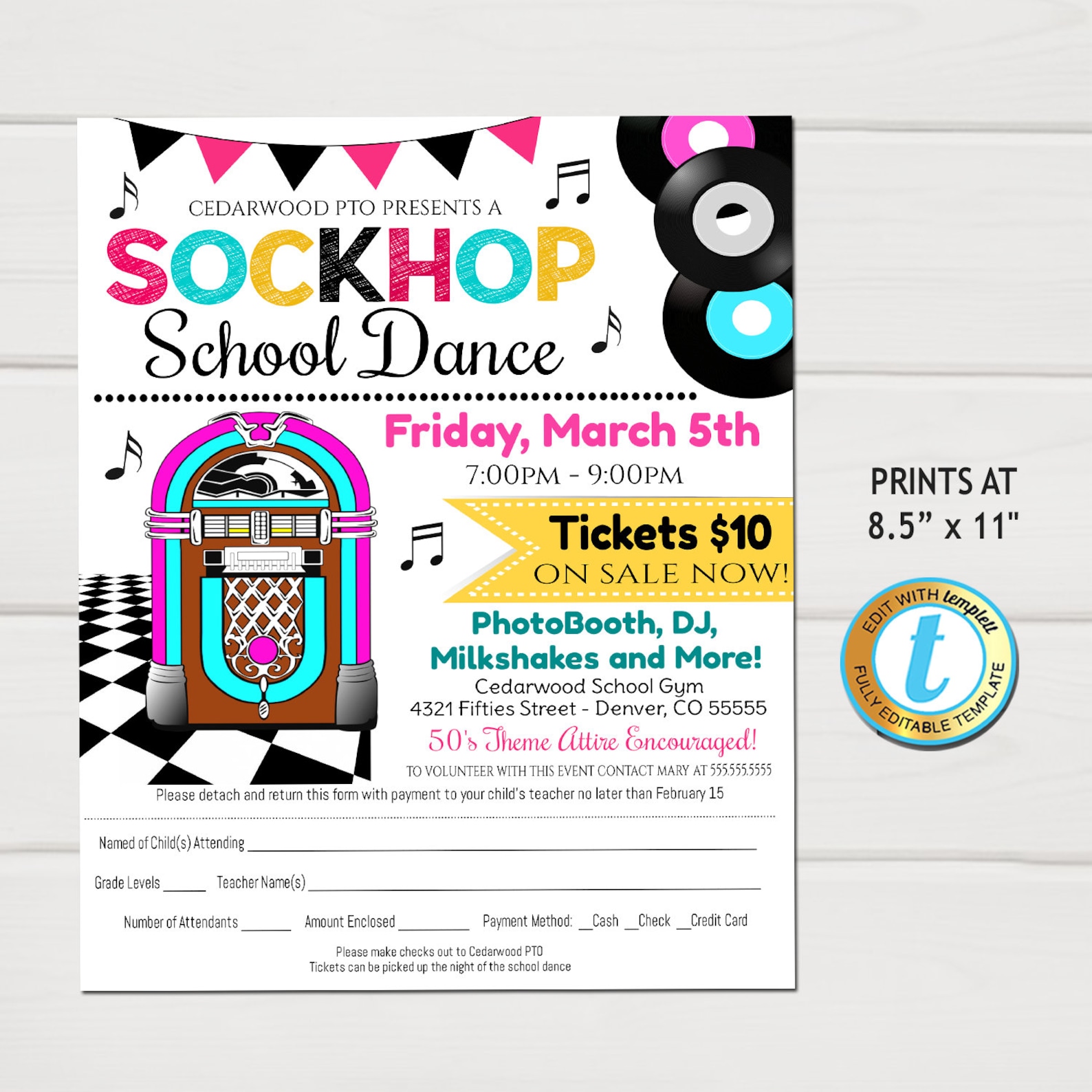 Sock Hop School Dance Flyer, 50's Theme School Dance, Church Pto Pta ...