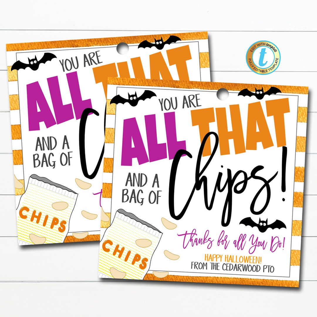 Halloween Chips Gift Tag, Teacher Staff Employee School Appreciation ...