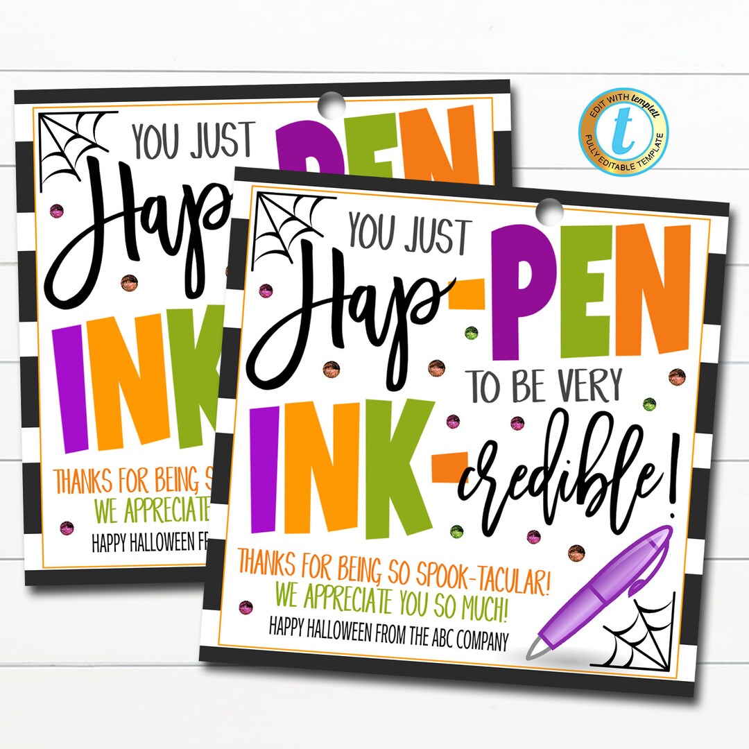 Halloween Pen Thank You Gift Tags, Hap-pen to Be Ink-credible, Teacher ...