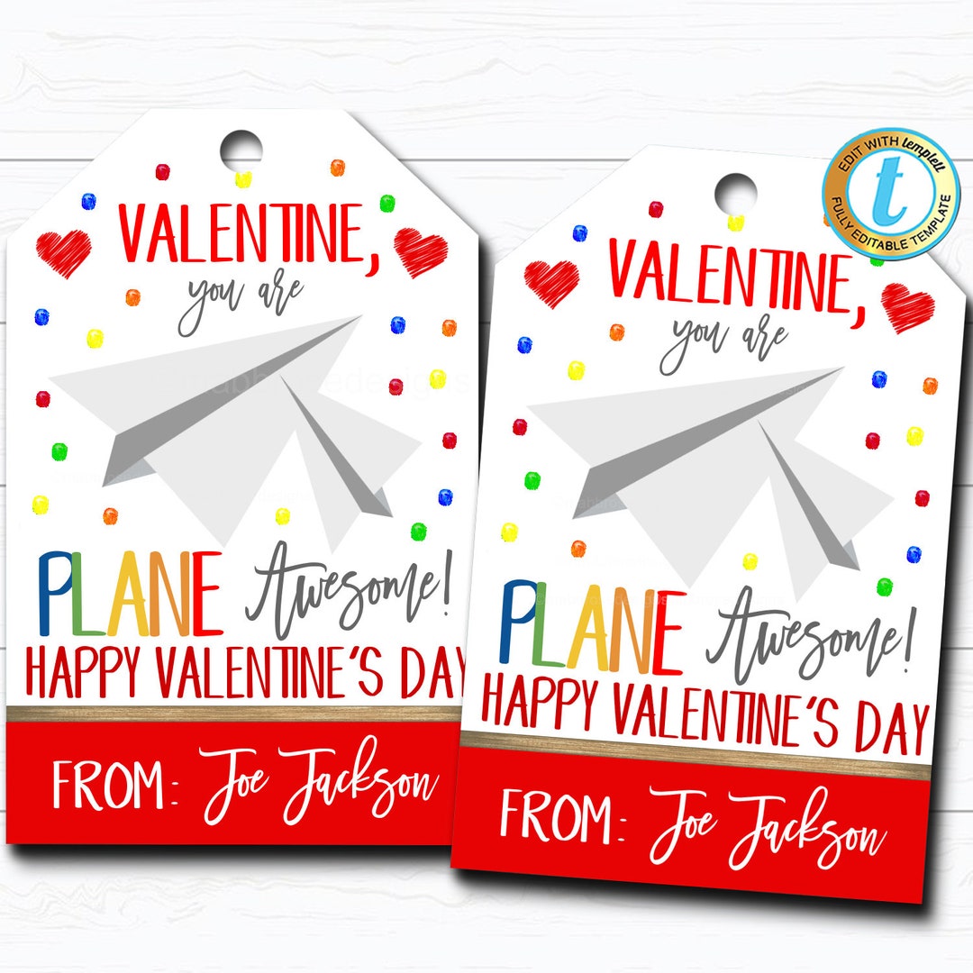Valentine Paper Airplane Gift Tags, You Are Plane Awesome Valentine Tag ...
