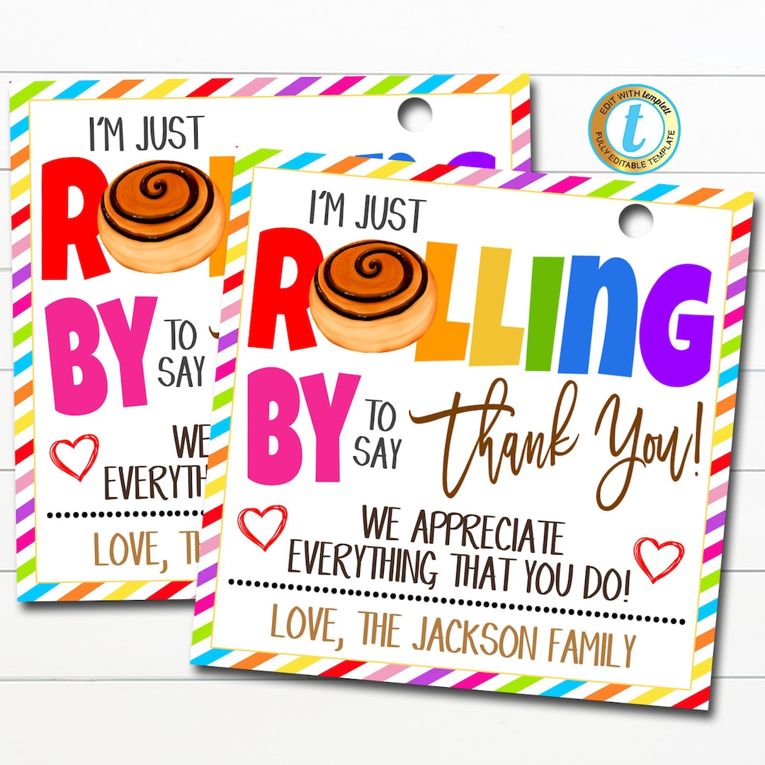 Cinnamon Roll Gift Tag, Rolling by to Say Thank You, Nurse Teacher ...