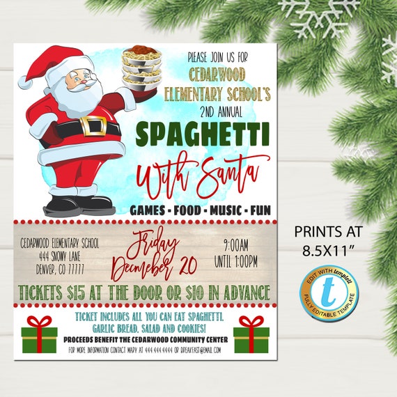 Spaghetti With Santa Flyer Christmas School Church Pto Pta | Etsy