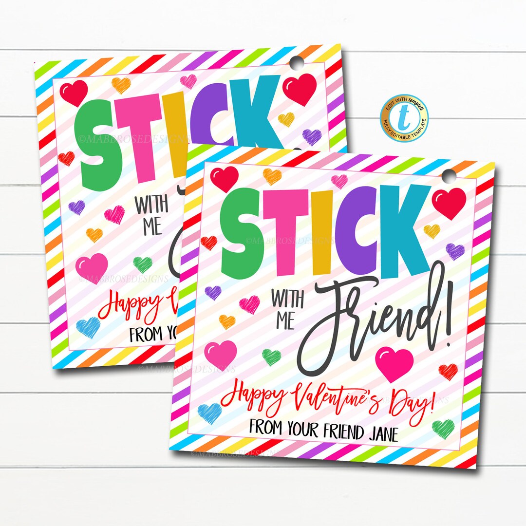 Valentine Sticker Gift Tags, Stick With Me, Toy Non Candy Valentine Tag ...