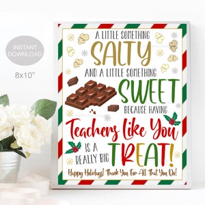 Christmas Teacher Appreciation Sign, Chocolate Popcorn Thank You Staff ...