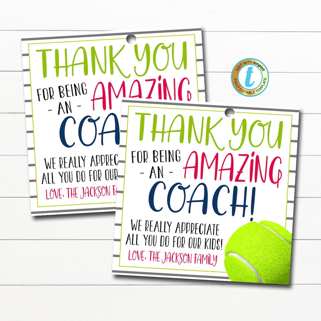 Tennis Coach Gift Tag, School Sports Team Appreciation, Thank You to an ...