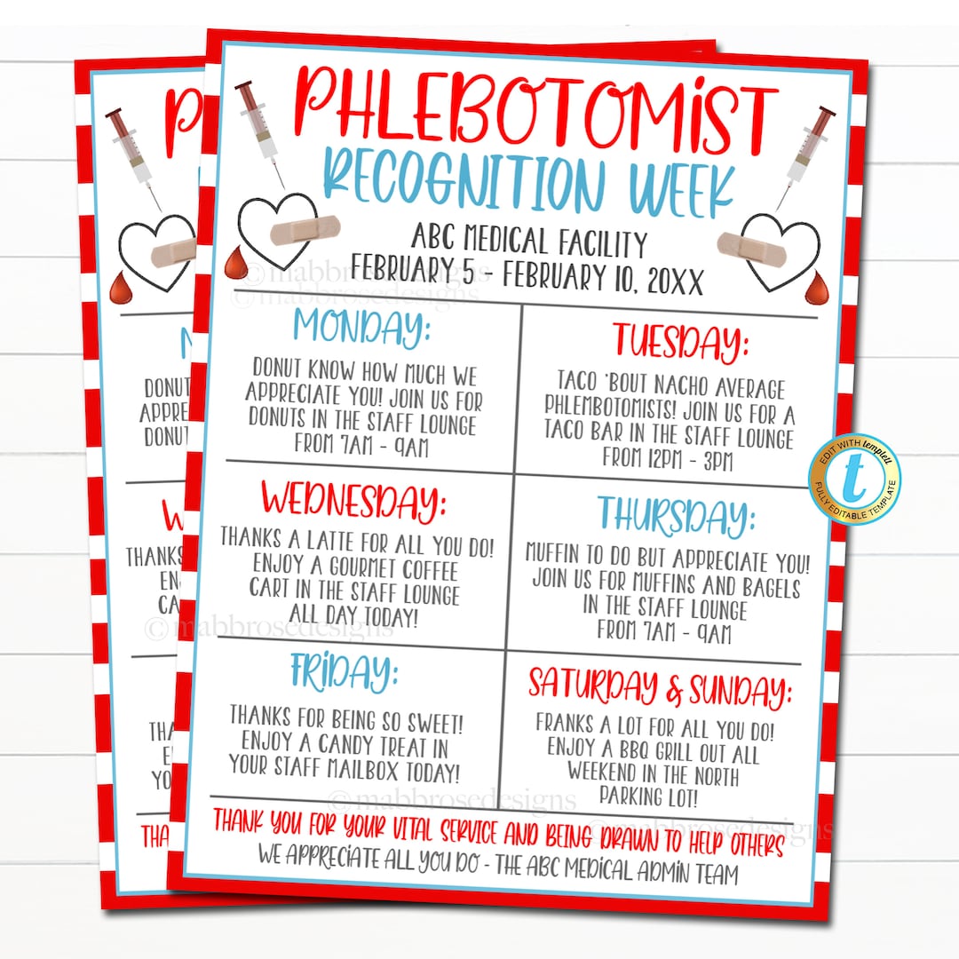 Phlebotomist Recognition Week Itinerary, Thank You Healthcare Workers ...