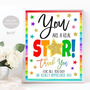 Appreciation Sign, You Are a Real Star Appreciation Candy Table Decor ...