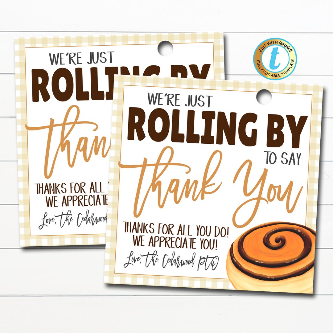 Cinnamon Roll Gift Tag, Rolling by to Say Thank You, Nurse Teacher ...