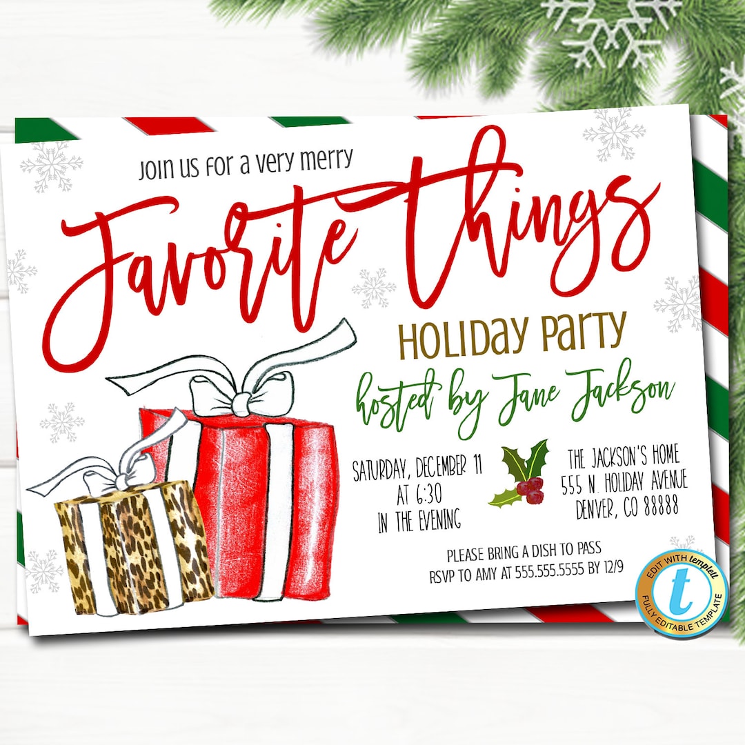 Favorite Things Christmas Party Invitation, Christmas Preppy Invite ...
