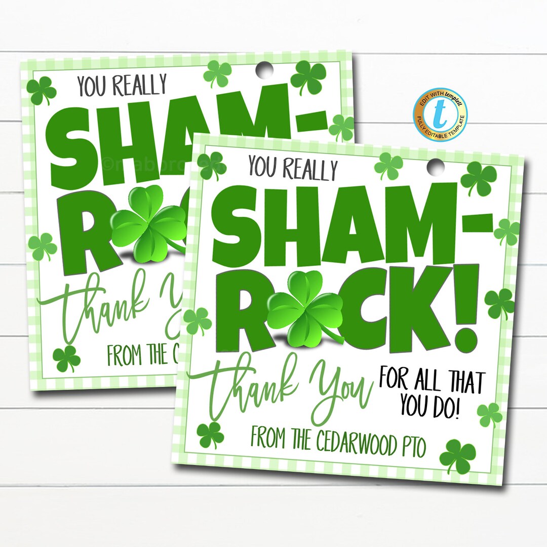 St. Patrick's Day Shamrock Gift Tags, You Sham-rock Thank You, Employee ...
