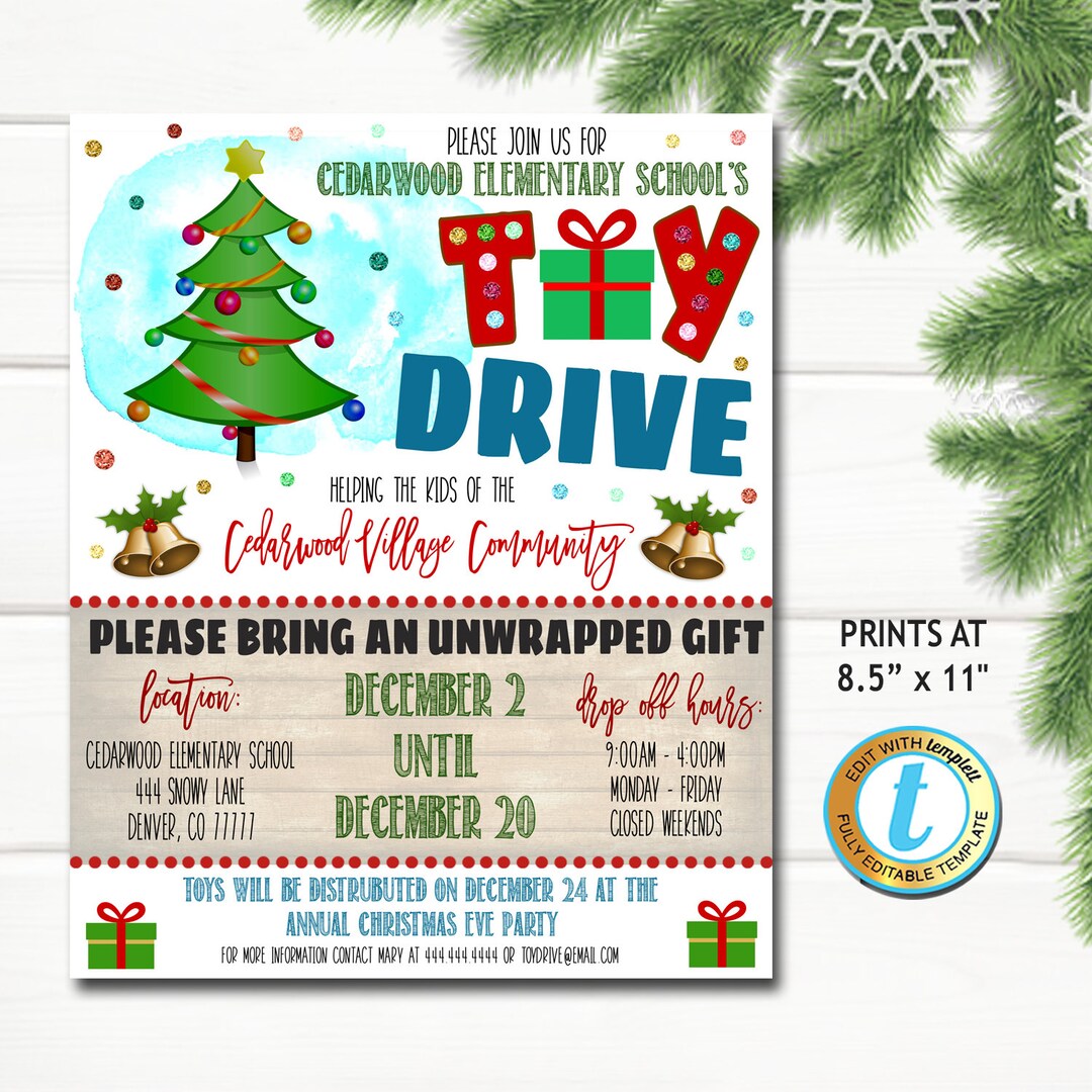 Holiday Toy Drive Flyer, Christmas School Church Pto Pta, Holiday ...