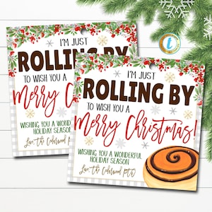 Christmas Cinnamon Roll Gift Tag, Rolling by to Say Happy Holidays ...
