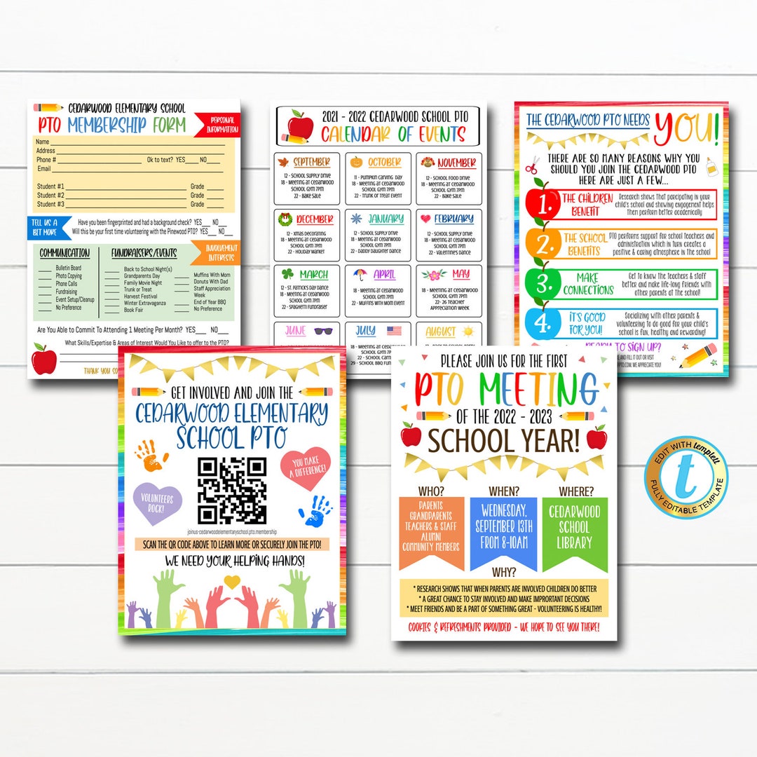 Editable PTO PTA Flyer Bundle, Printable School Information Forms ...