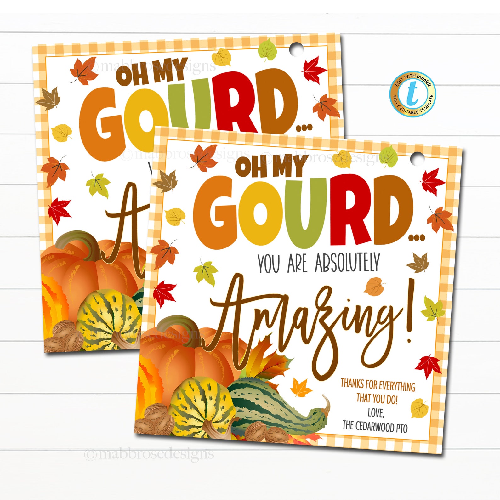 Fall Appreciation Gift Tag, Oh My Gourd You're Amazing, School Pto Pta ...