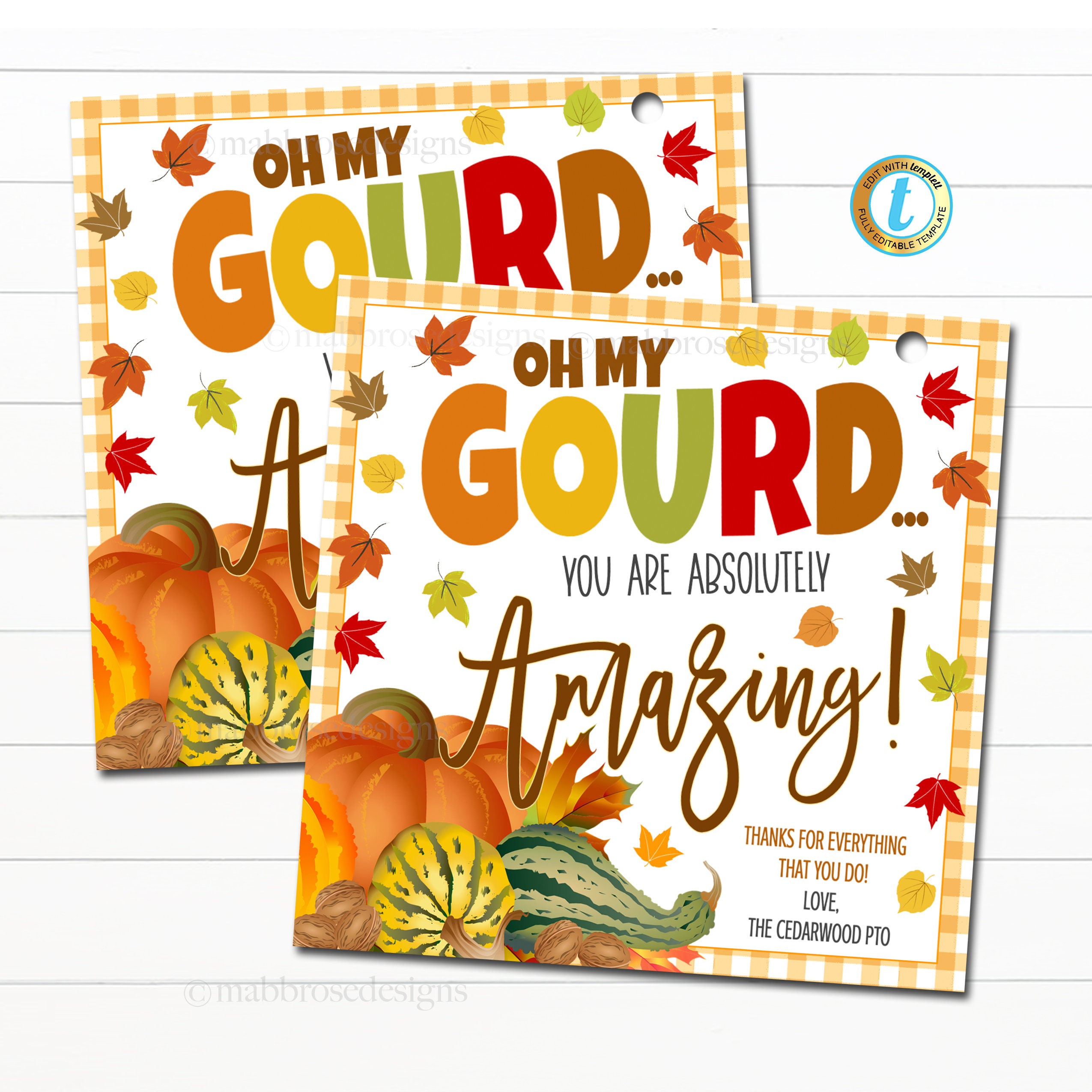 Fall Appreciation Gift Tag, Oh My Gourd You're Amazing, School Pto Pta ...