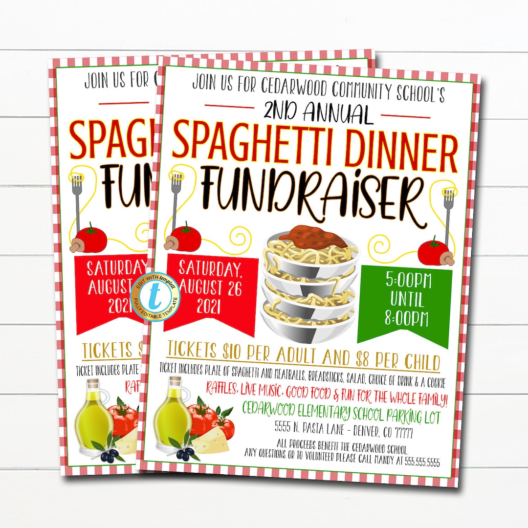 Editable Spaghetti Dinner Fundraiser Flyer, Poster Set, Pto Pta, Church ...
