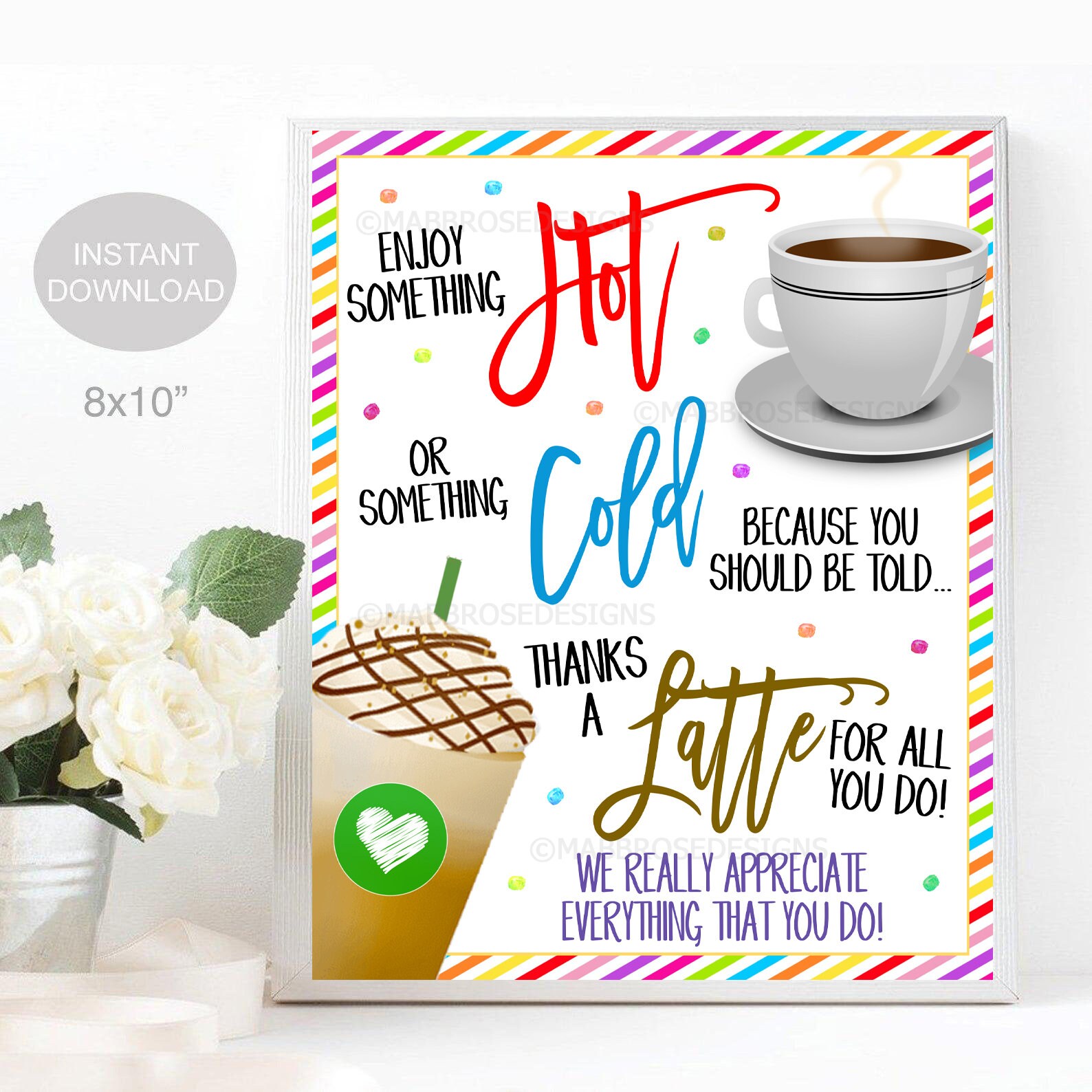 Printable Thanks a Latte Coffee PRINTABLE Sign, Thank You Staff Nurse ...