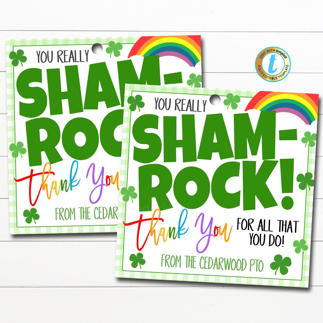 St. Patrick's Day Shamrock Gift Tags, You Sham-rock Thank You, Employee ...