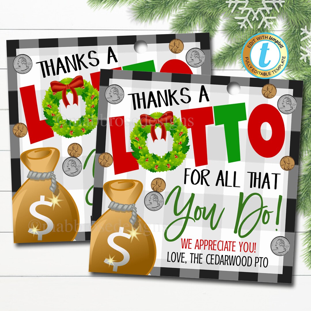 Christmas Lottery Gift Tags, Thanks a Lotto for All That You Do ...