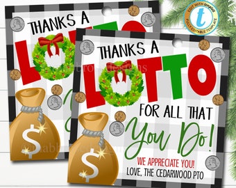 Lottery Gift Tags Thanks a Lotto for All That You Do Lottery | Etsy